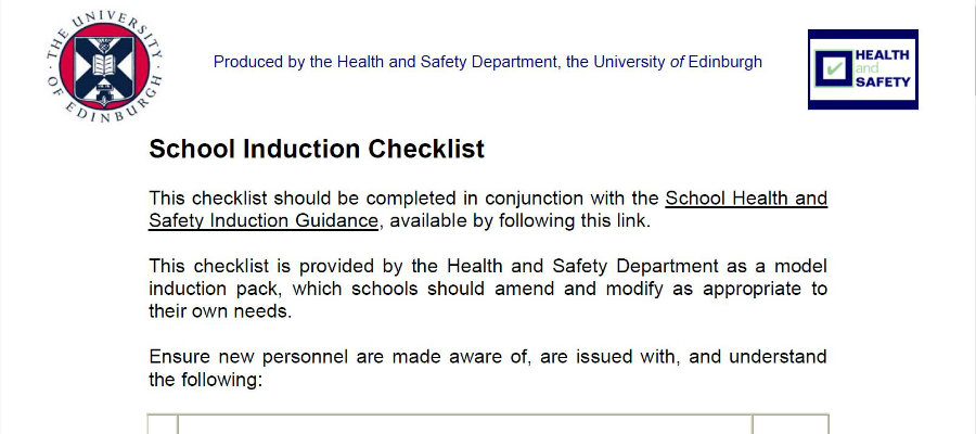 Checklists and forms | Health and Safety Department